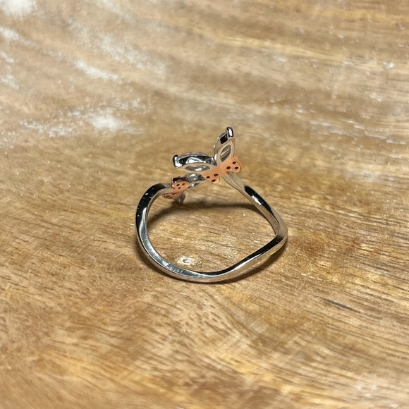 Jewelry | Ibb Cn Cz Butterfly 925 Sterling Silver Rose Gold Bypass Ring ...